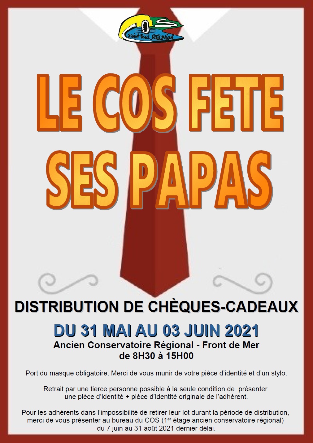 Distribution chèques-cadeaux fête des pères – COS de Saint-Paul