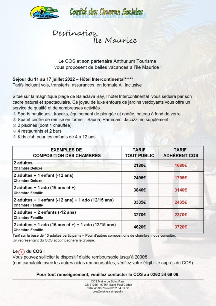 Voyage organisé à l’île Maurice du 11 au 17 juillet 2022 – COS de Saint ...